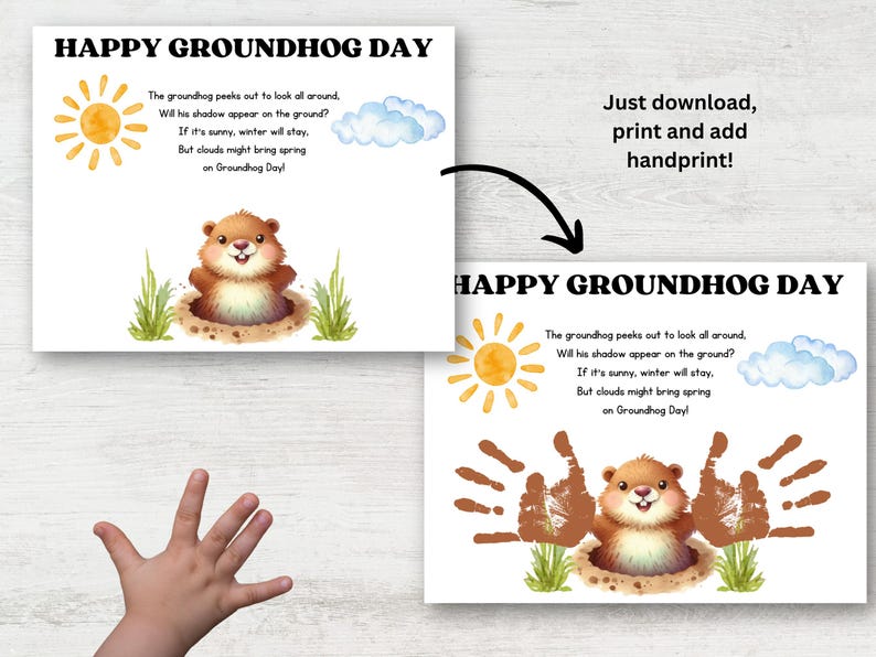 Groundhog Day Handprint Art, Kids Toddlers Preschool Daycare Handprint ...