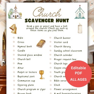 EDITABLE Church Scavenger Hunt for Kids & Teens, Church Treasure Hunt ...