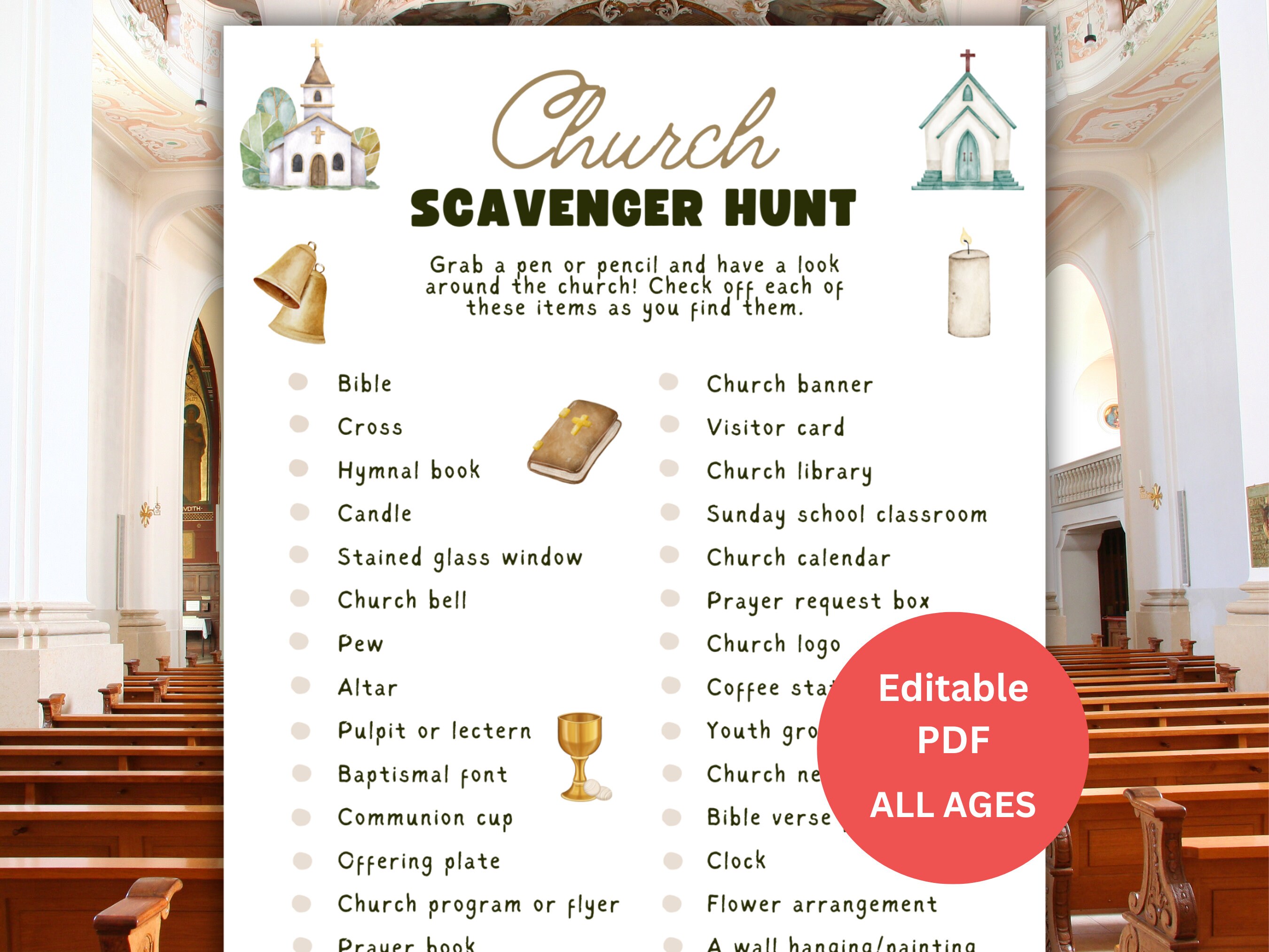 EDITABLE Church Scavenger Hunt for Kids & Teens, Church Treasure Hunt ...