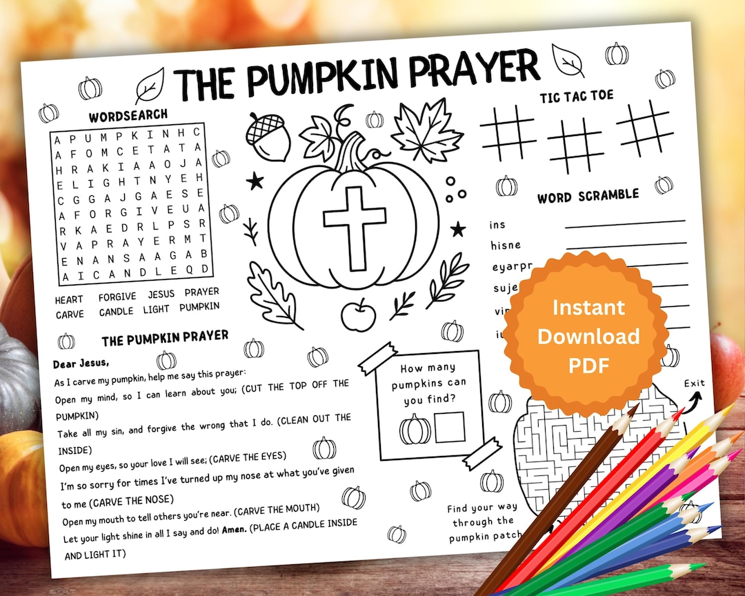 Pumpkin Prayer Printable Fall Activity Placemat, Pumpkin Carving ...