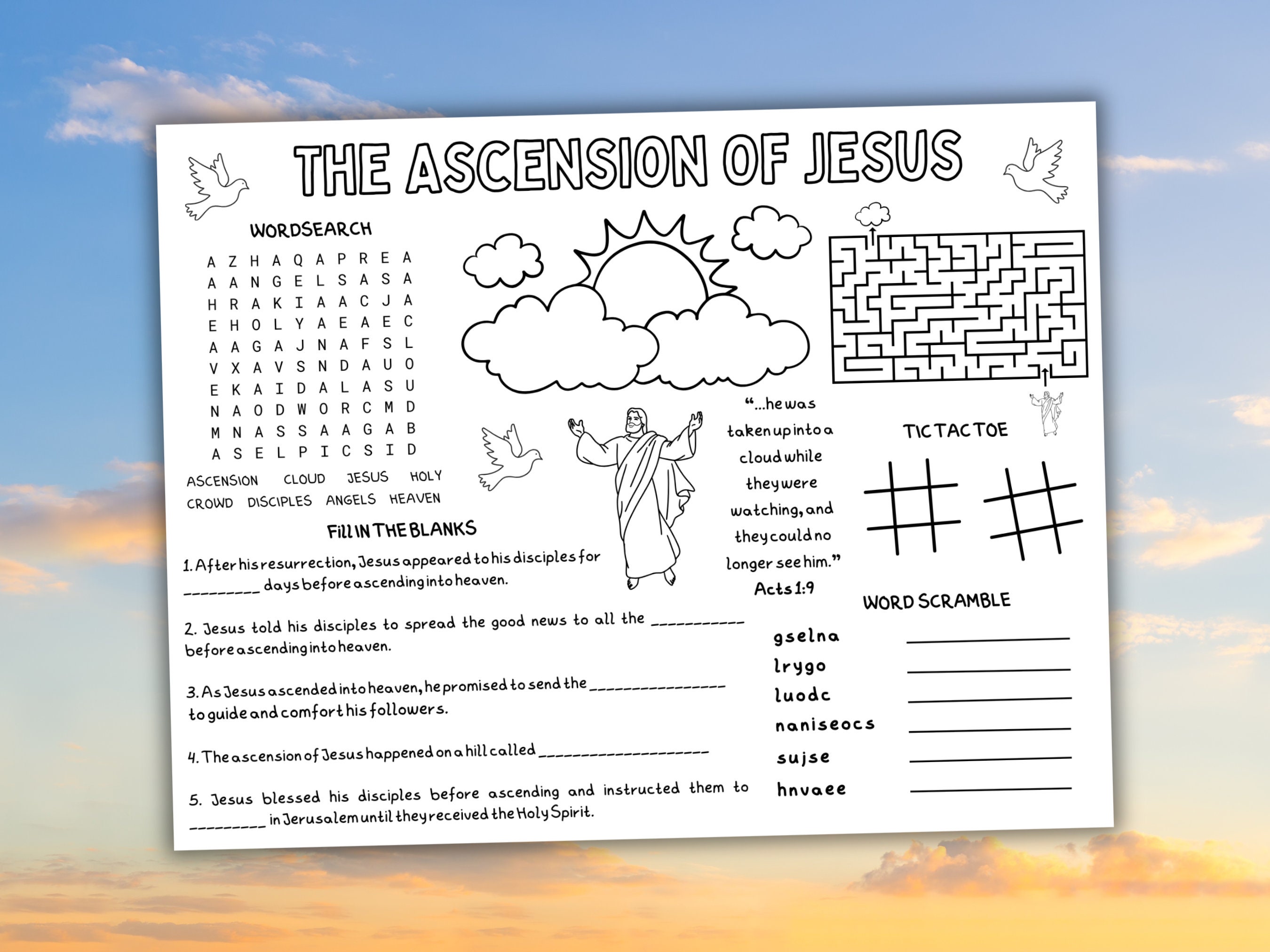 Ascension of Jesus Activity Placemat, Ascension Day Coloring Page for ...