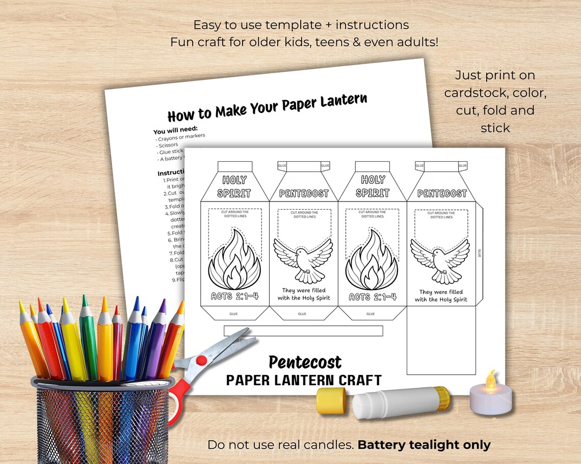 Pentecost Bible Craft for Kids, Paper Lantern Craft, Pentecost Coloring ...