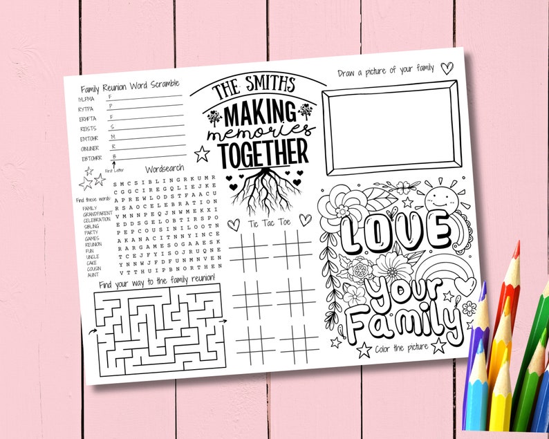 Printable Family Reunion Coloring Placemat for Kids, Family Activity ...