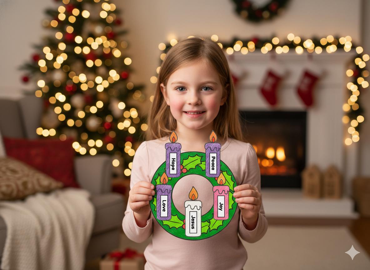 Advent Wreath Paper Craft, Advent Bible Craft, Christmas Coloring Craft ...