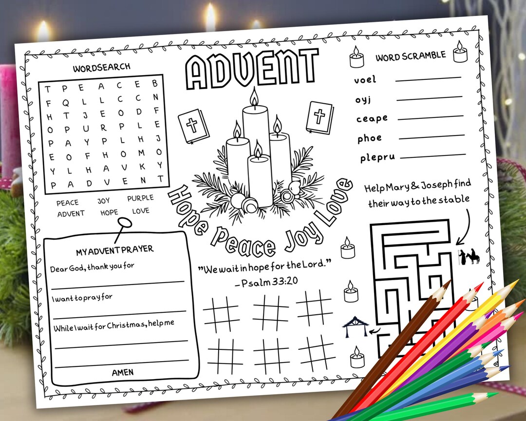 Advent Activity Placemat, Coloring Page Activity for Kids, Christian ...