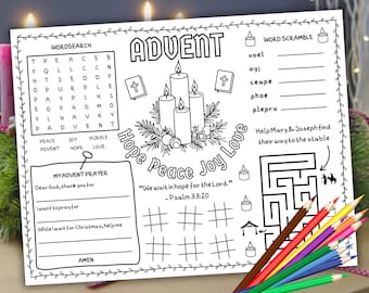 Advent Activity Placemat, Coloring Page Activity for Kids, Christian ...