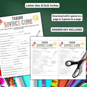 Teacher Sayings Game Printable, Back to School Activity, Teacher Staff ...