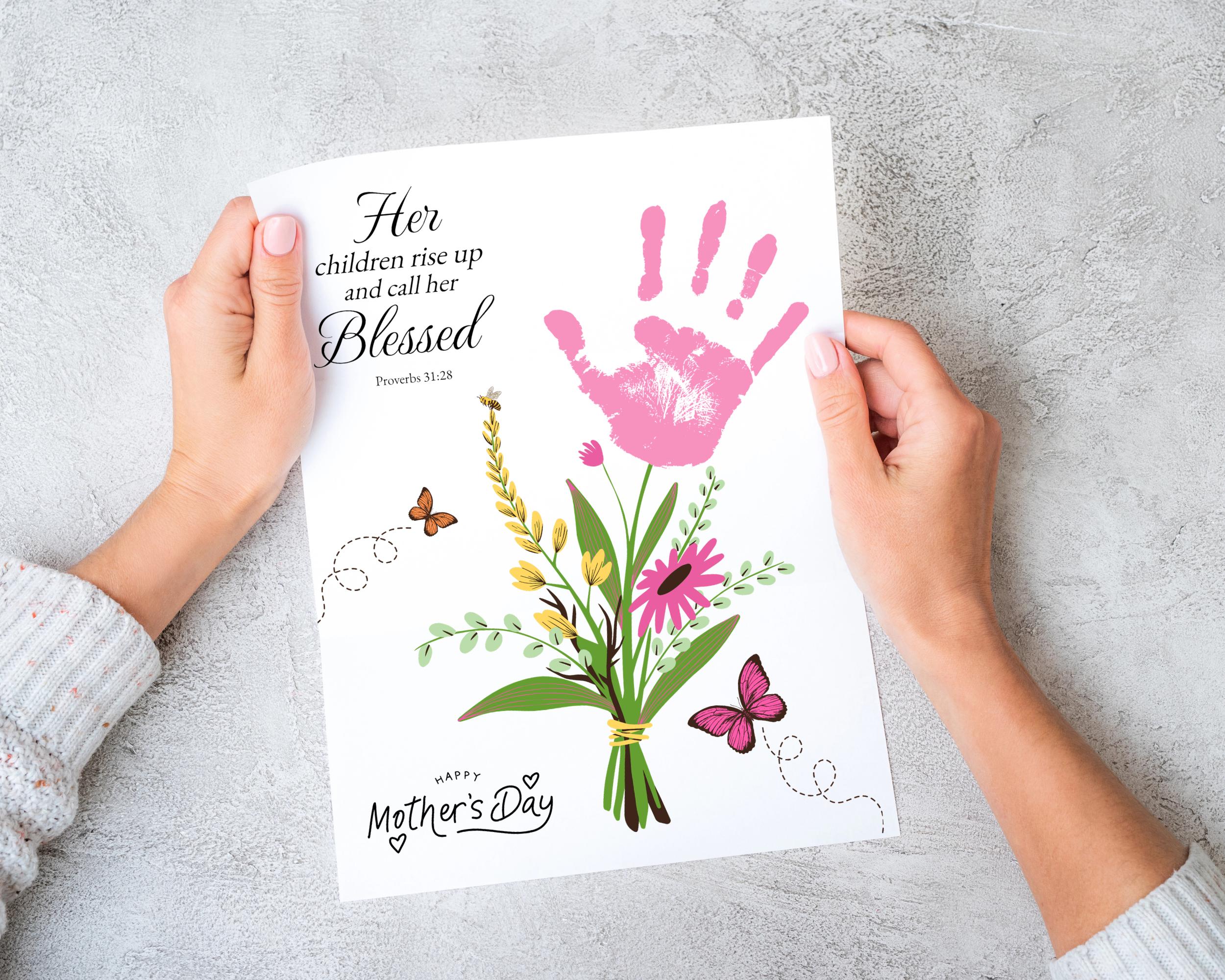 Mother’s Day Bible Handprint Craft, Proverbs 31:28 Bible Verse Flower ...
