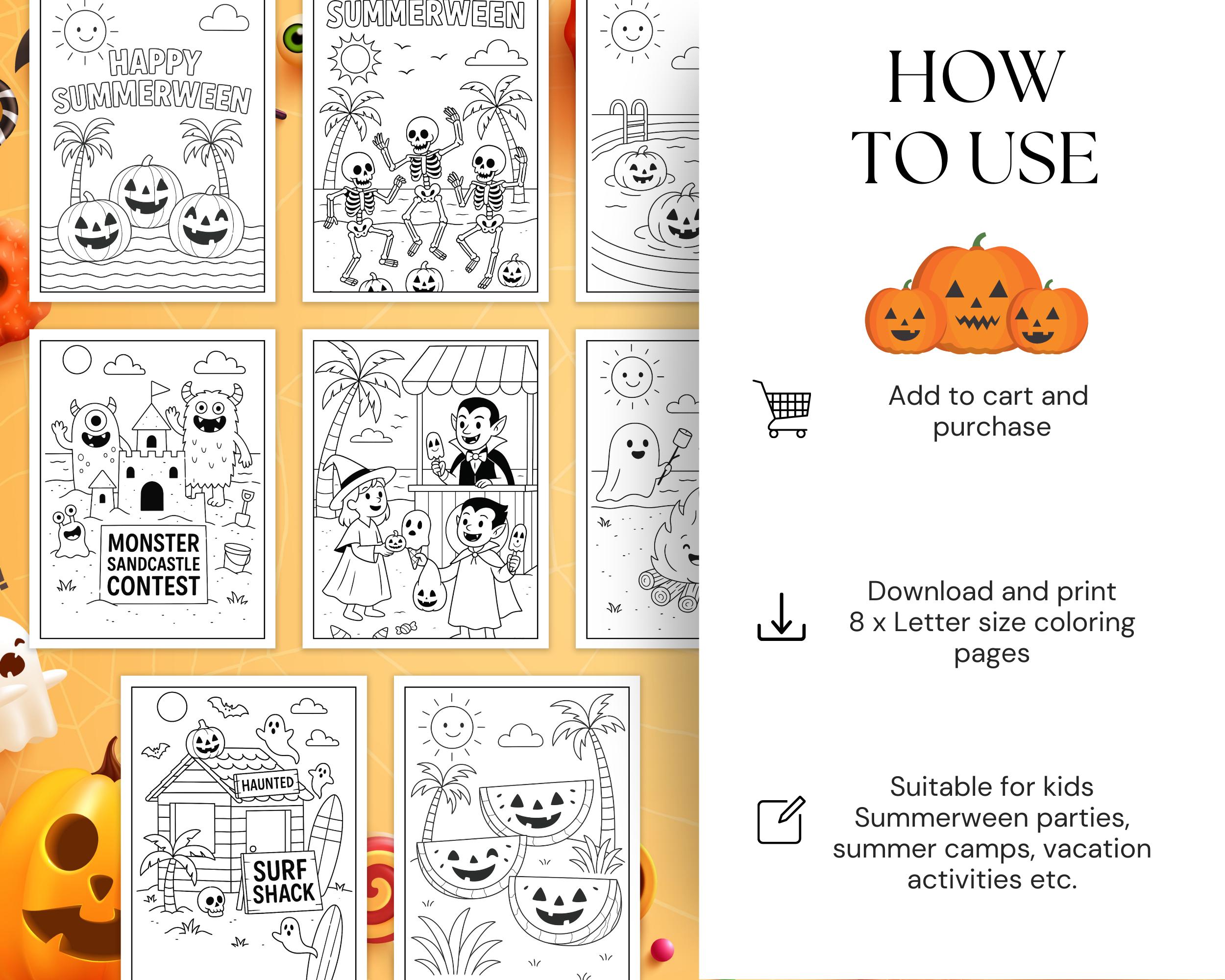 Summerween Coloring Pages Printable, Summer Halloween Coloring Activity ...