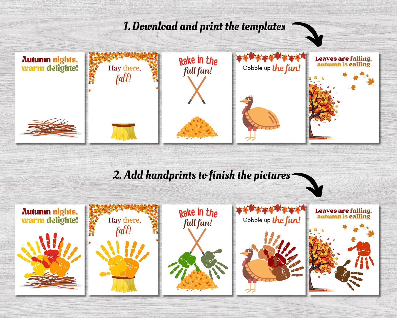 Fall Handprint Art Bundle, Fall Handprint Craft Printable, Autumn Ideas for Kids, Back to School ...