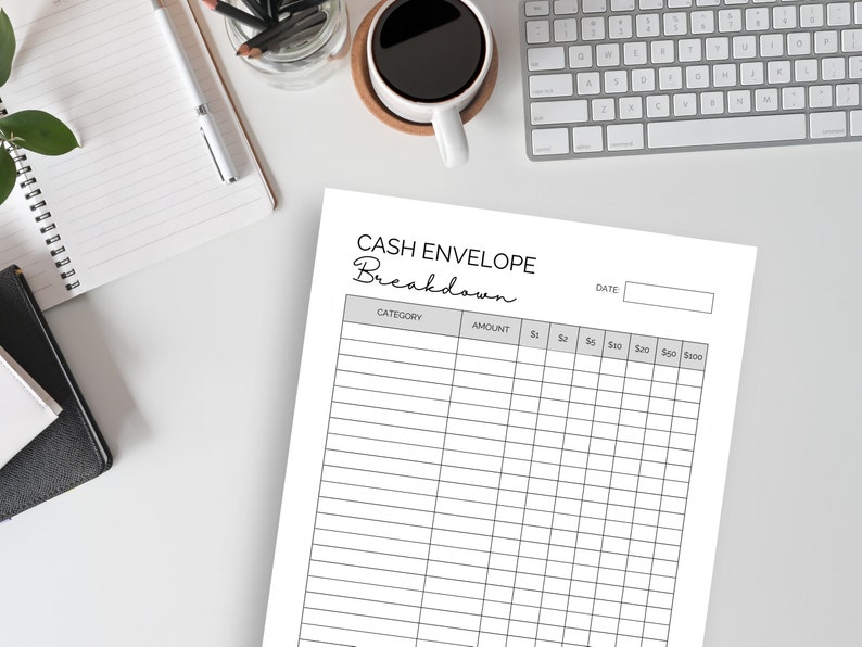 Cash Envelope Breakdown Printable Cash Tracker Template Cash - Etsy