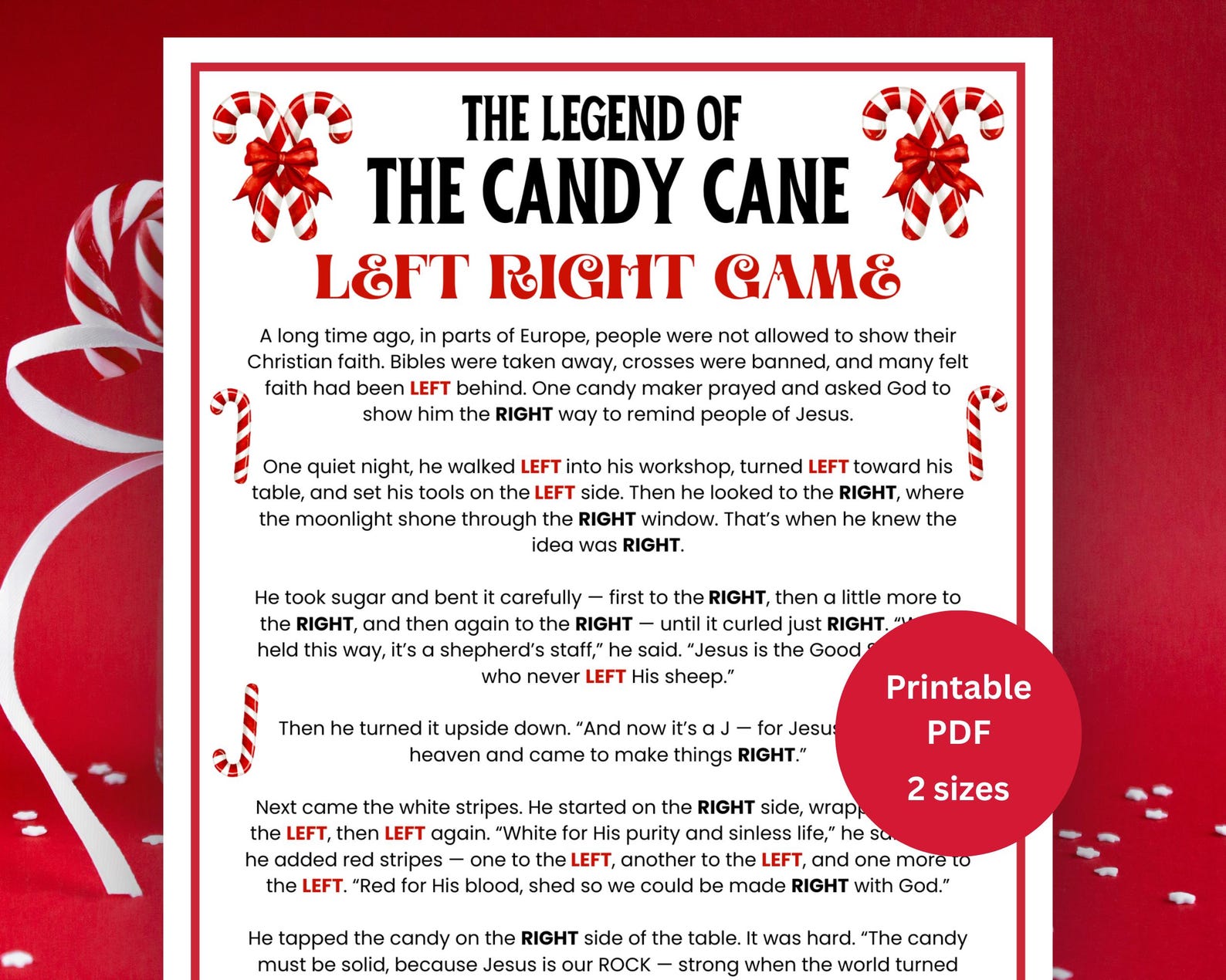 Legend of the Candy Cane Game, Christian Christmas Left Right Game ...
