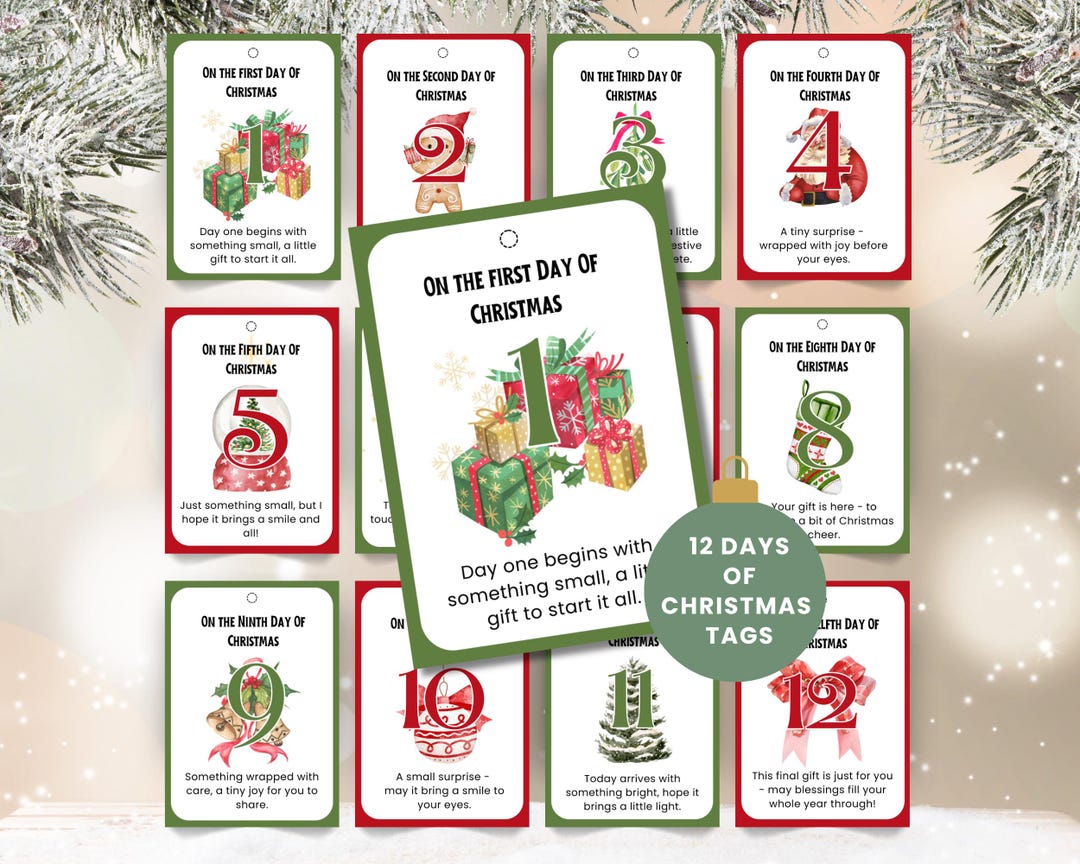 12 Days of Christmas Gift Tags, 12 Days of Christmas Printable, Secret ...