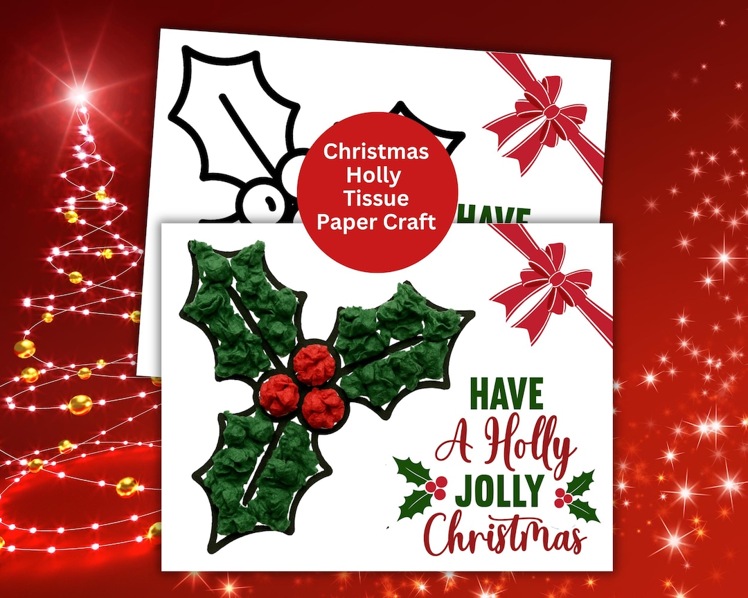 Holly Tissue Paper Craft, Christmas Torn Paper Craft, Printable Holly ...