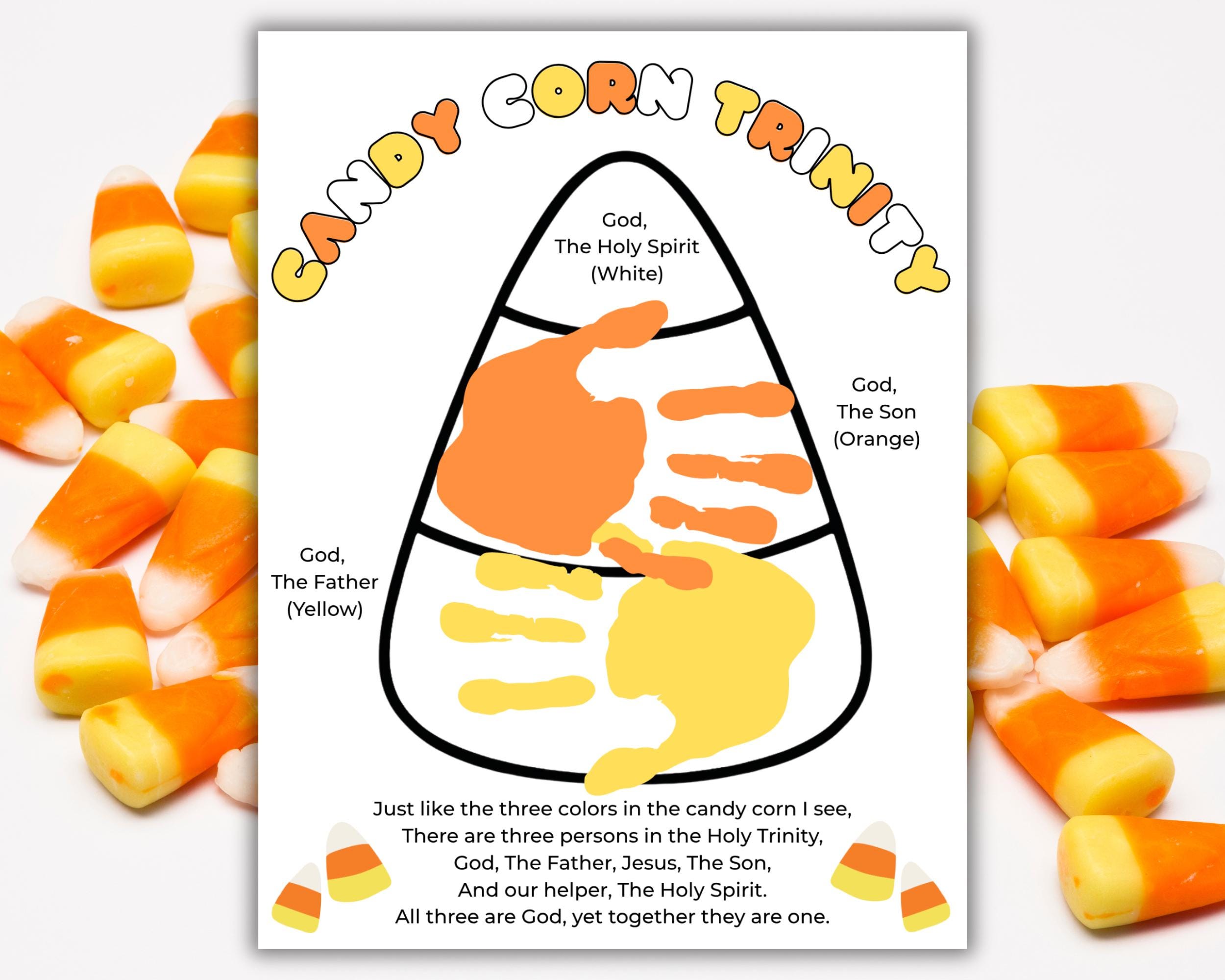 Candy Corn Trinity Handprint Art Printable, Candy Corn Trinity Poem ...