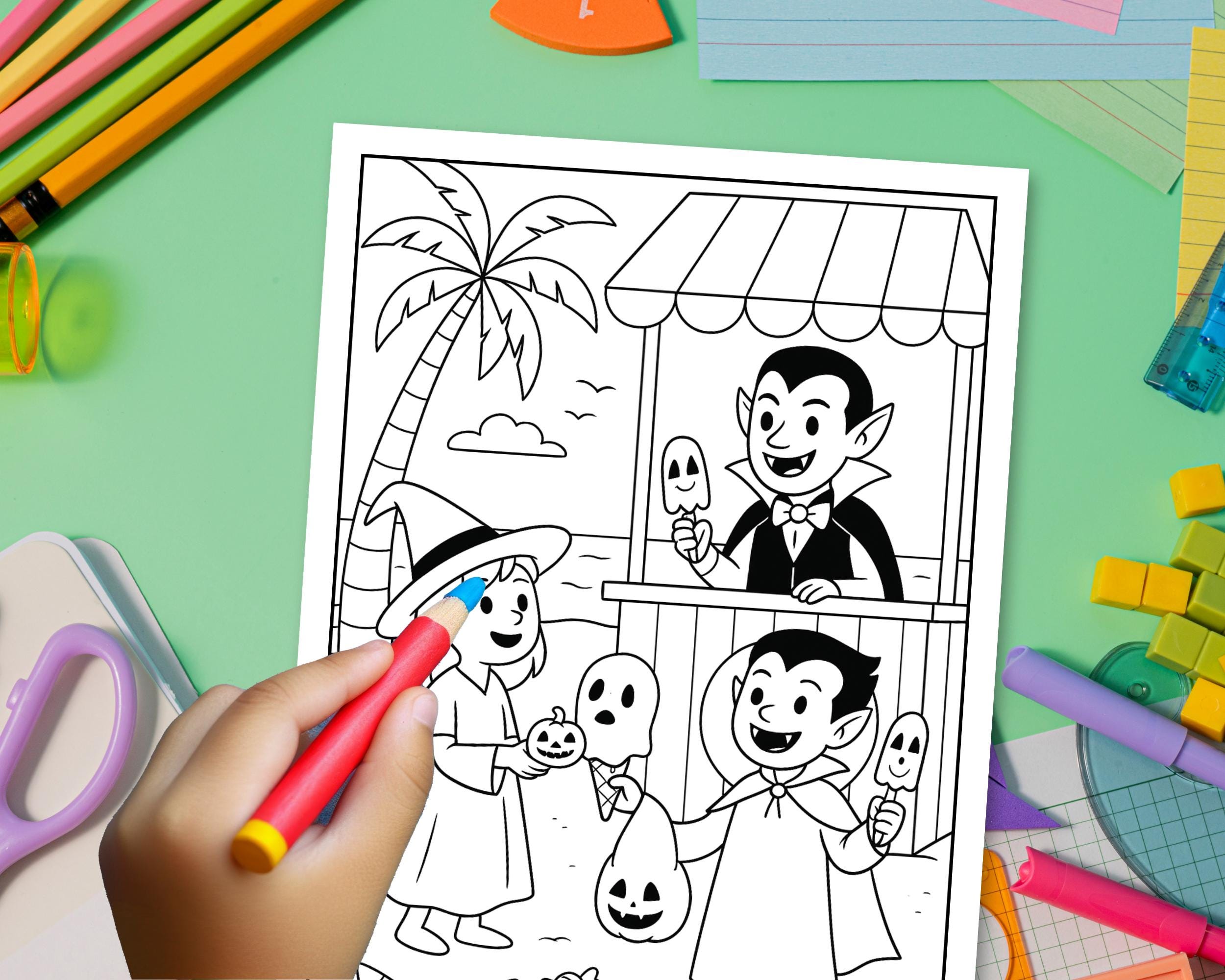 Summerween Coloring Pages Printable, Summer Halloween Coloring Activity ...