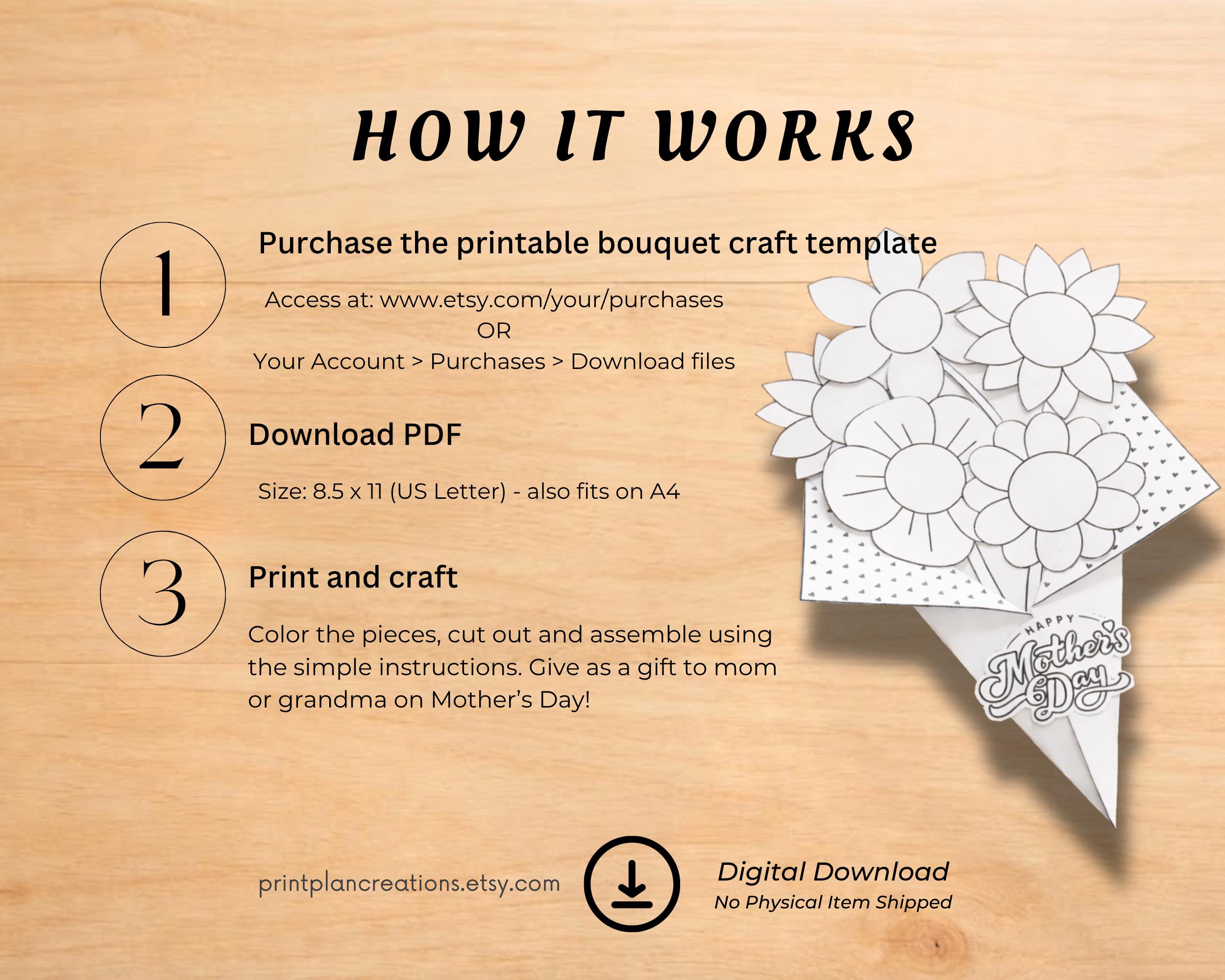 Mothers Day Flower Craft for Kids, Paper Flower Bouquet Craft Printable ...