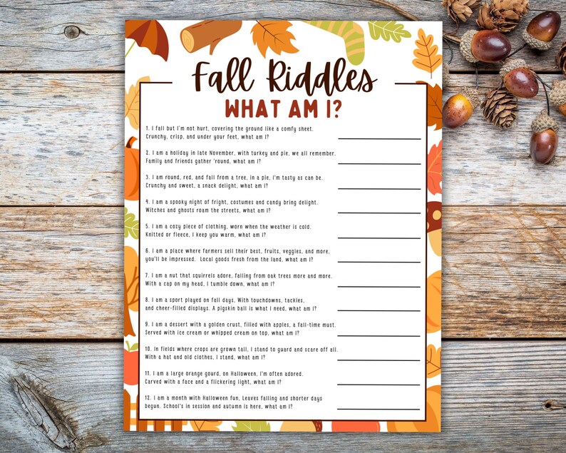 Fall Riddles Game for Kids, What Am I Game, Printable Fall Game, School ...