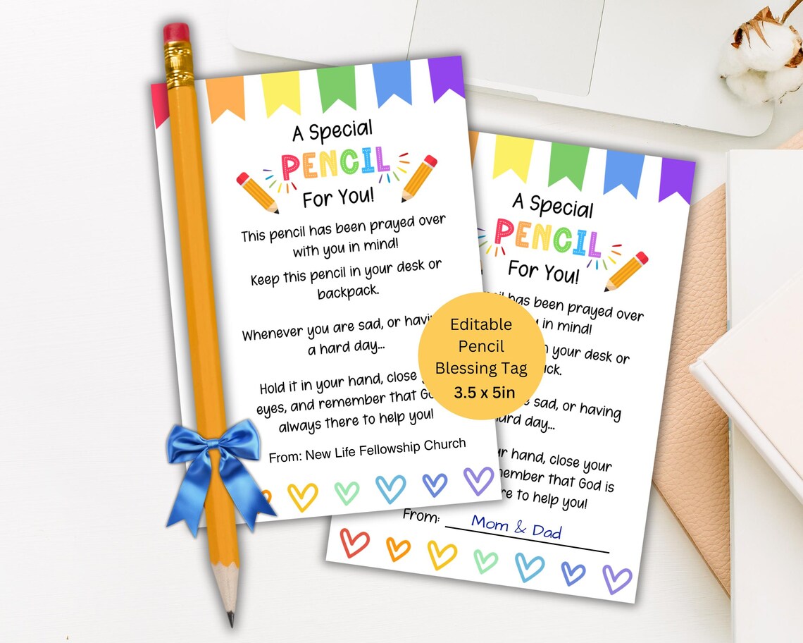 Pencil Blessing Back to School, Editable Name, Pencil Gift Tag ...