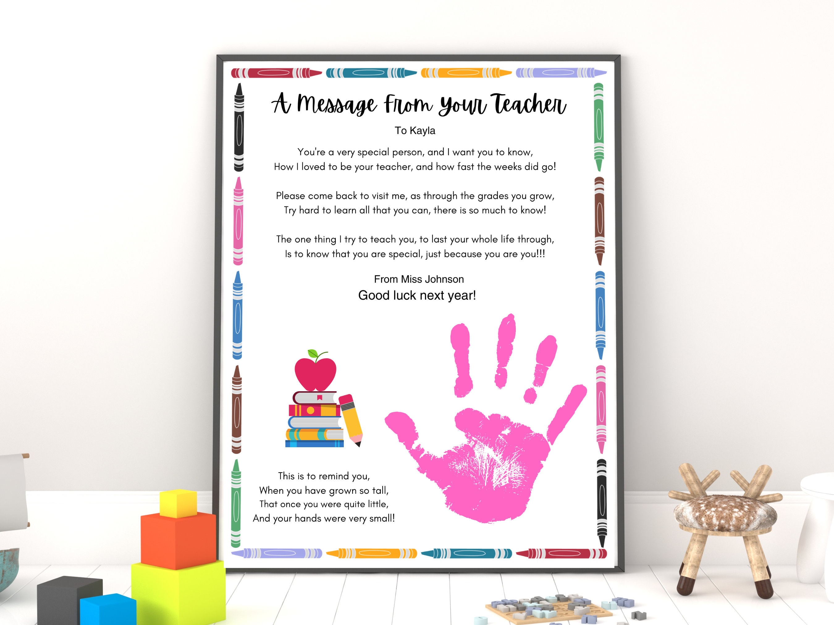 End of School Year Poem Gift From Teacher to Student, Handprint Art ...