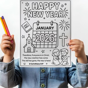 New Year's Bible Coloring Page Printable, 2 Cor 5:17 Memory Verse, NYE ...