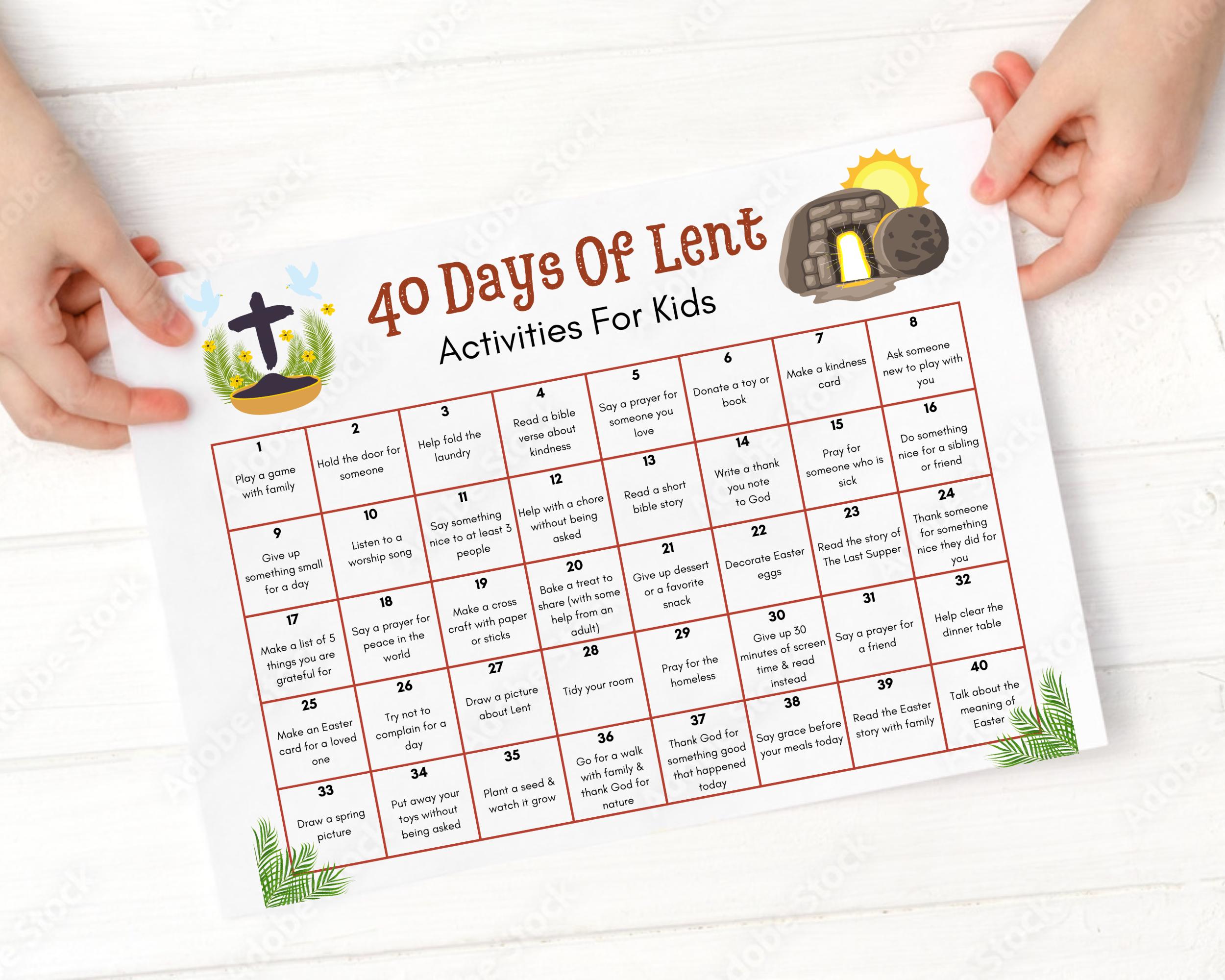 40 Days of Lent Countdown Calendar, Lenten Activities for Kids, Holy ...