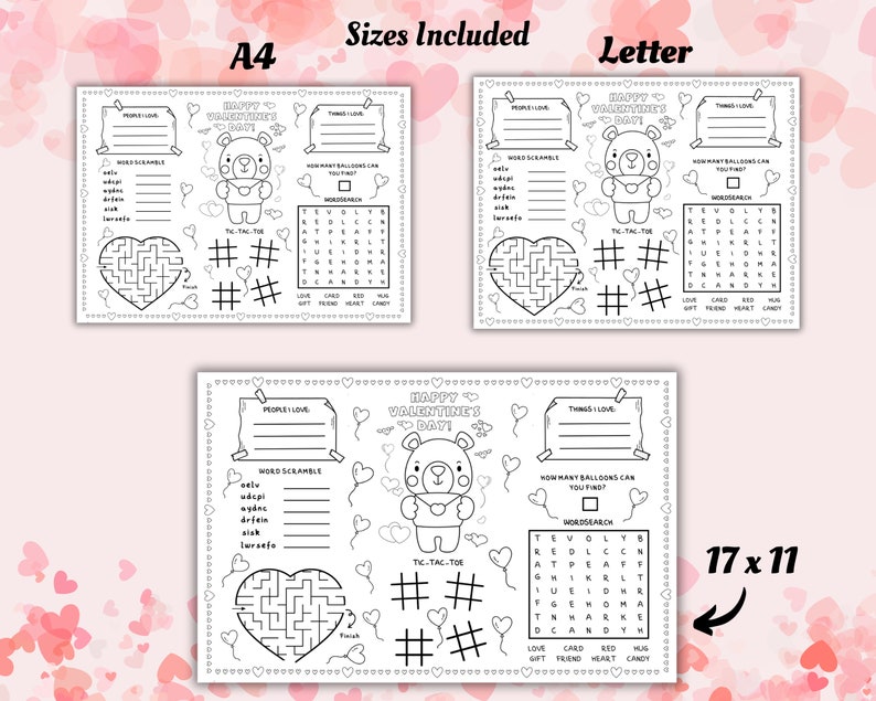 Printable Valentines Activity Placemat, Coloring Page, Valentine's Day ...