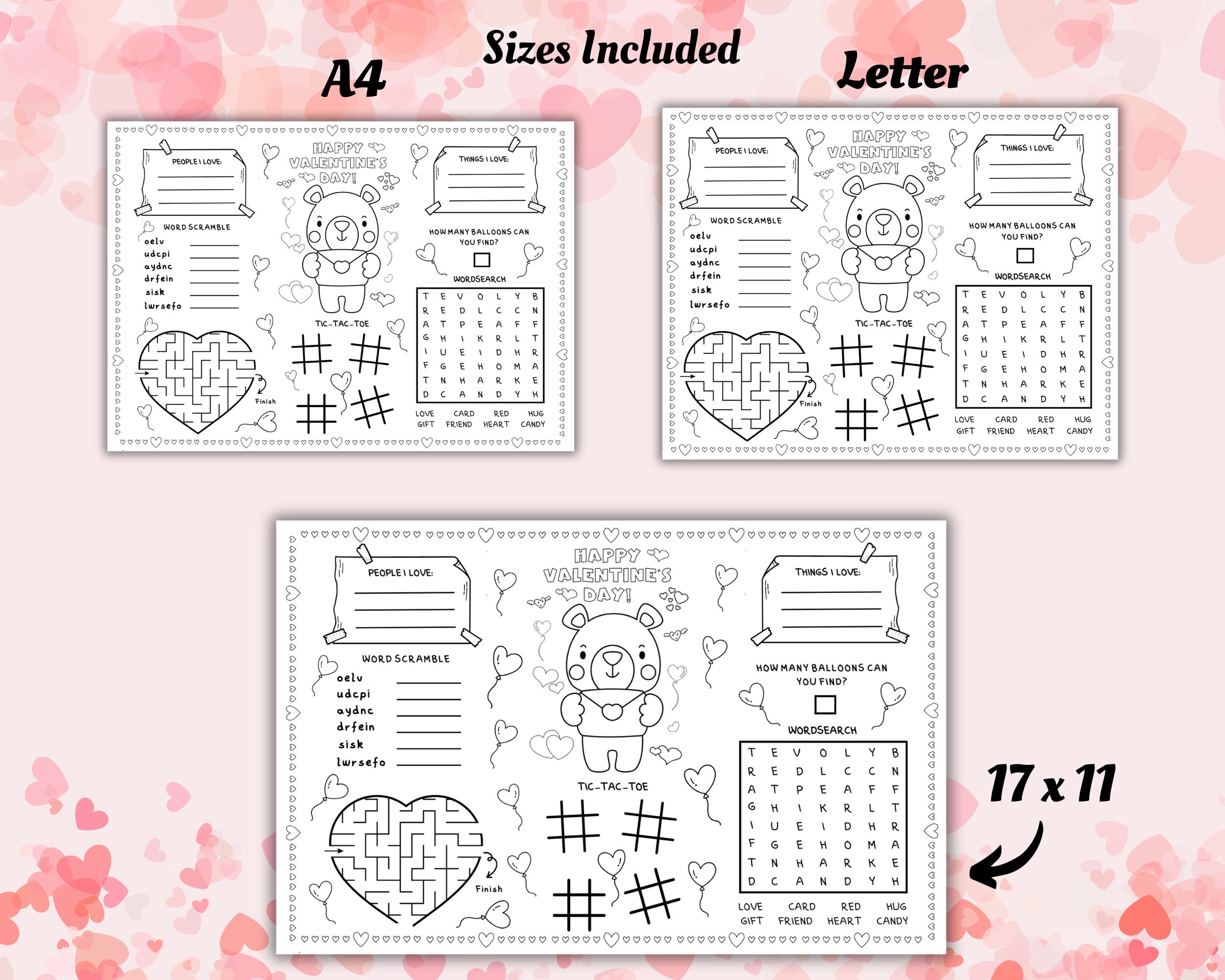 Printable Valentines Activity Placemat, Coloring Page, Valentine's Day ...