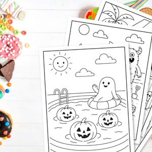 Summerween Coloring Pages Printable, Summer Halloween Coloring Activity ...