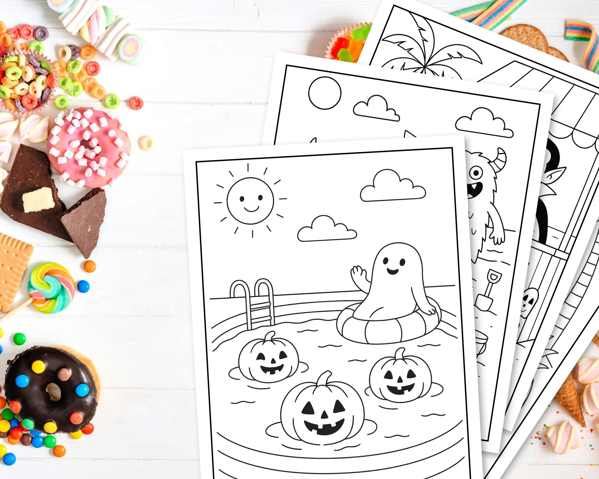 Summerween Coloring Pages Printable, Summer Halloween Coloring Activity ...