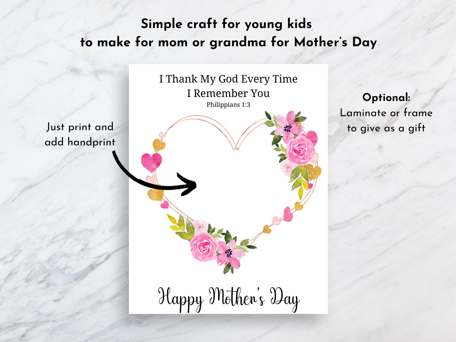 Mothers Day Bible Craft, Printable Mom Handprint Art, Christian Sunday ...