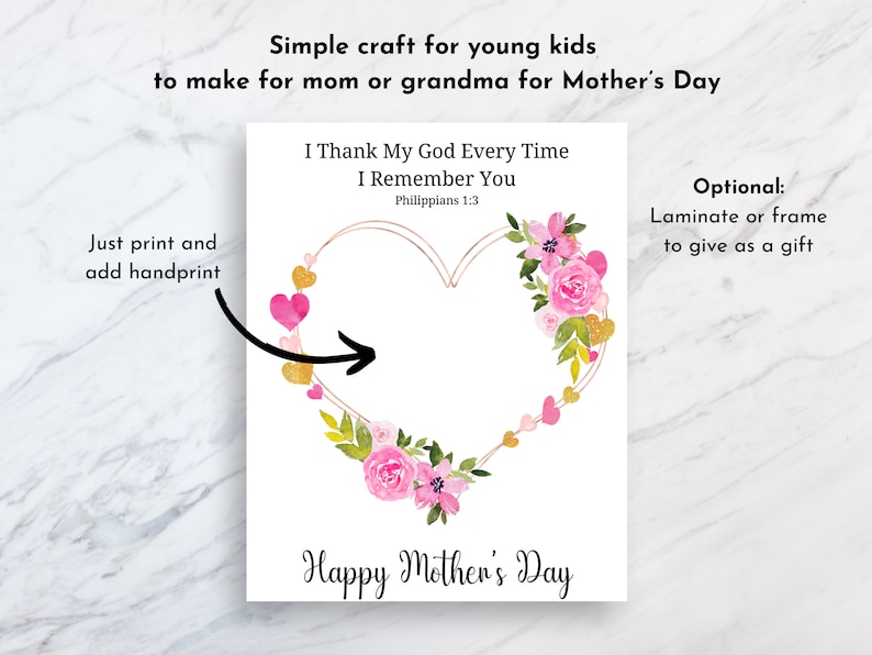 Mothers Day Bible Craft, Printable Mom Handprint Art, Christian Sunday ...