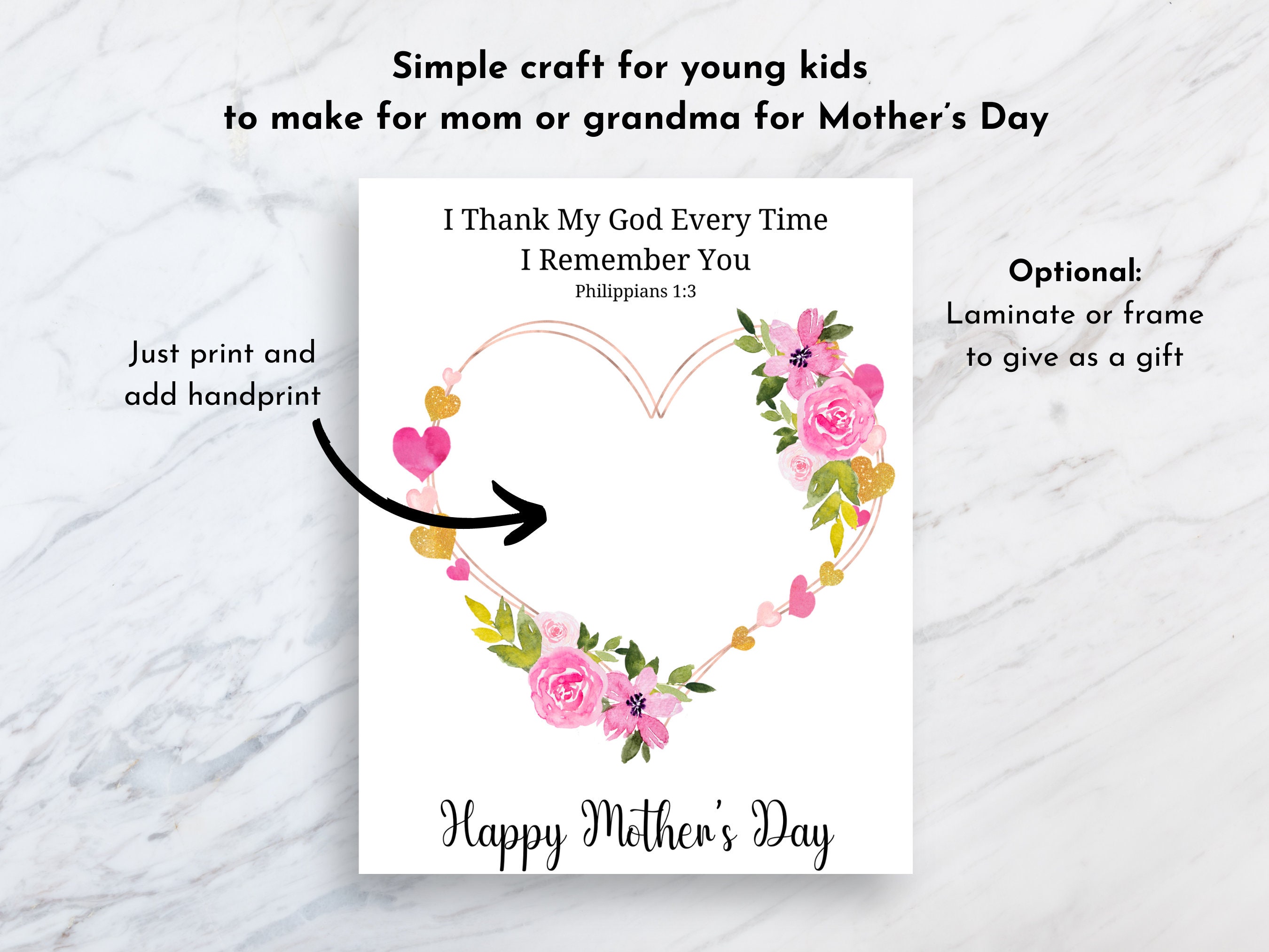 Mothers Day Bible Craft, Printable Mom Handprint Art, Christian Sunday ...