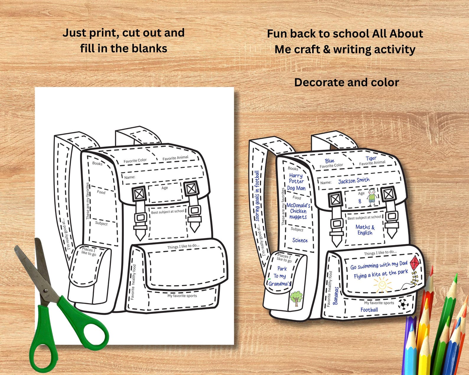 All About Me Backpack Printable, First Day of School Activity, Back to ...