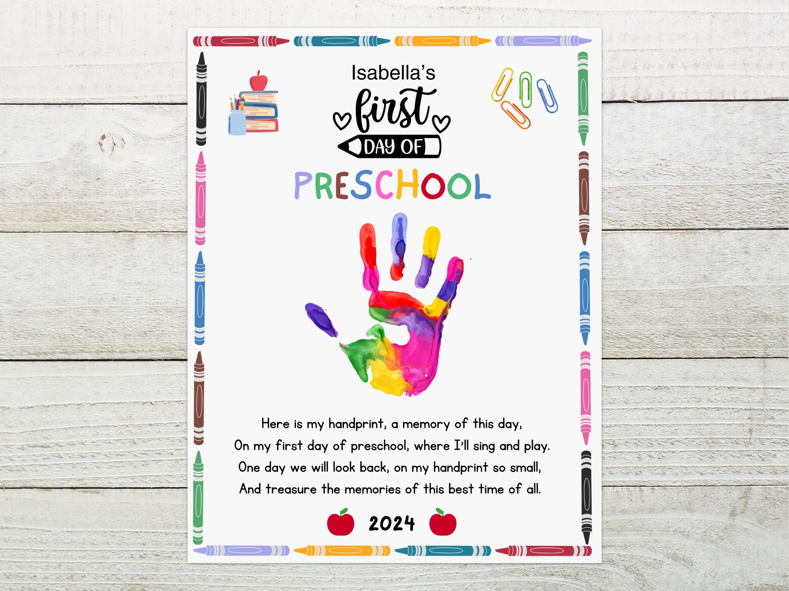 Editable First Day of Preschool Handprint Poem, Preschool Printable ...