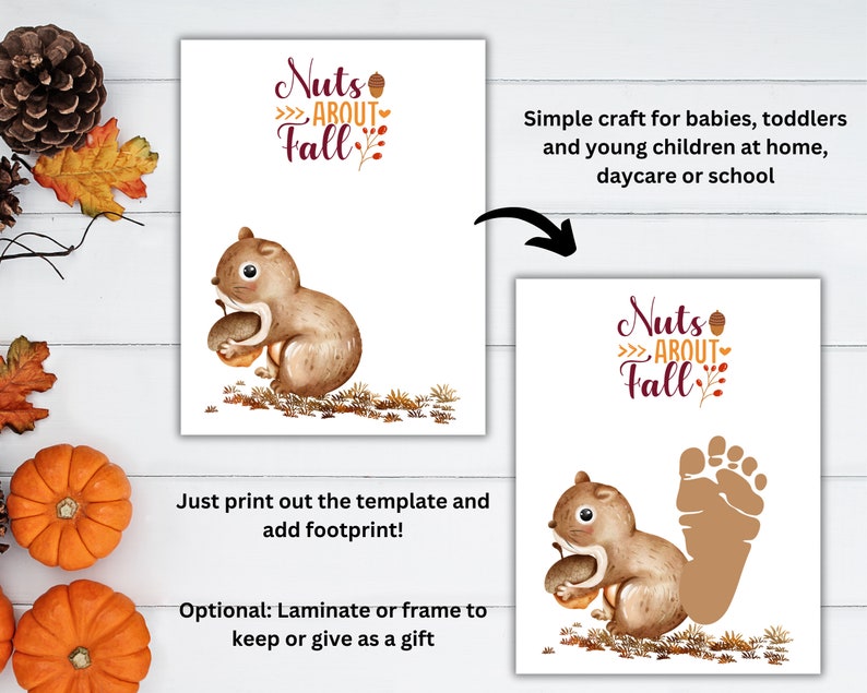 Fall Craft for Kids, Printable Handprint Footprint Art, Nuts About Fall ...