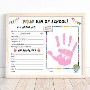 First Day of School Printable, Handprint Art Craft, Start of School ...