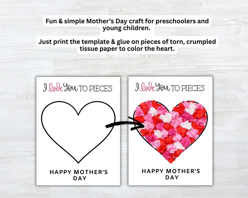 Mother's Day Tissue Paper Craft, Mothers Day Heart Tear Art, Card Gift ...