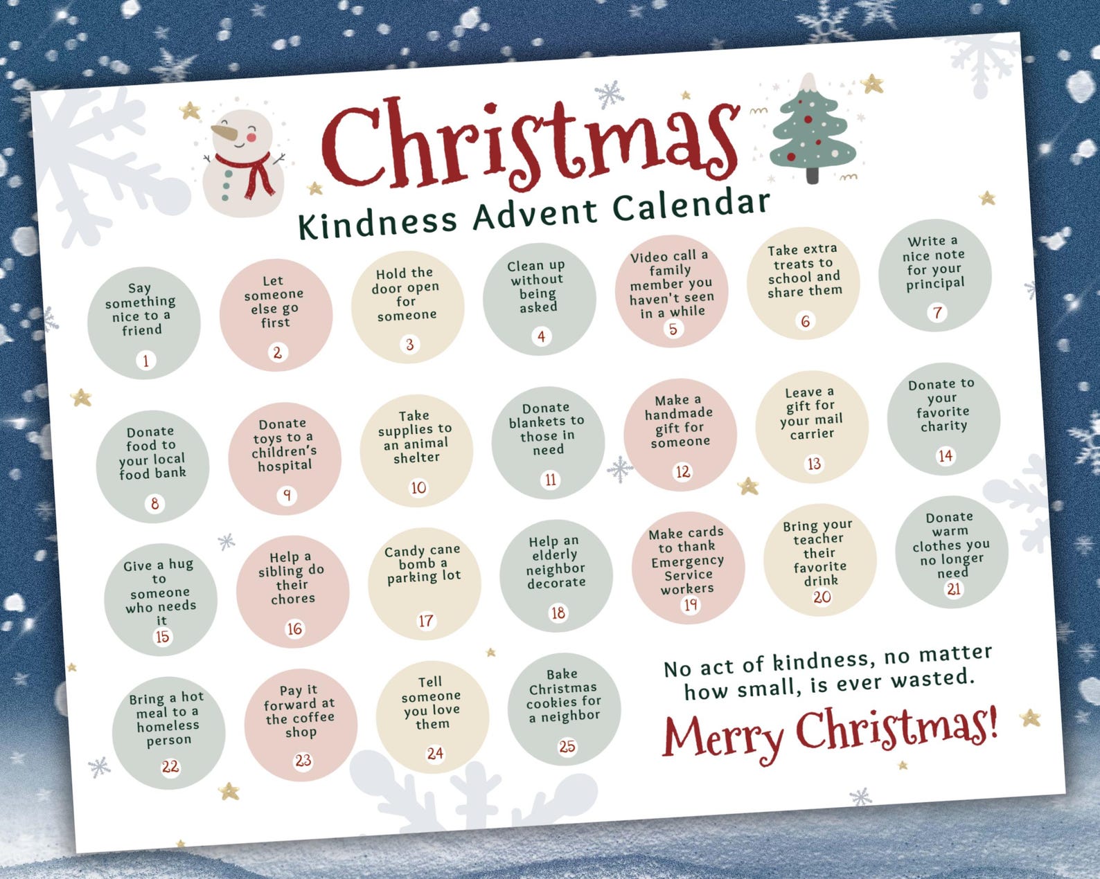 Christmas Kindness Advent Calendar for Kids, Acts of Kindness Christmas ...