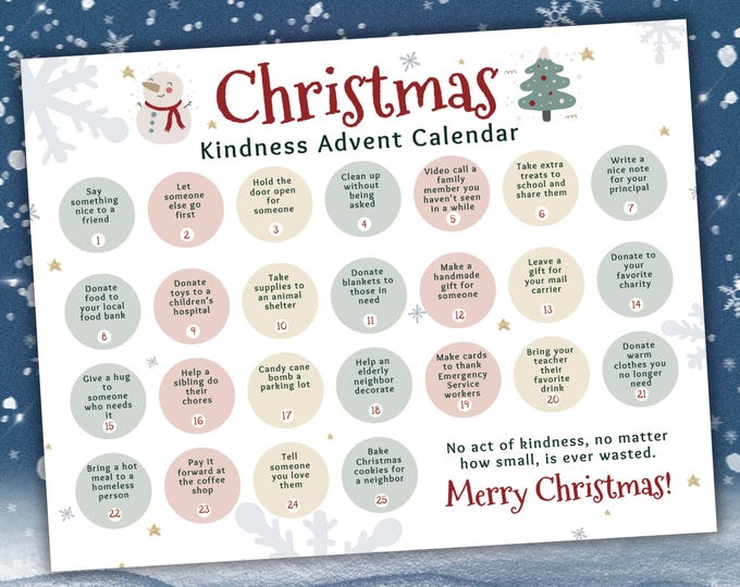 Printable Christmas Acts of Kindness Advent Calendar Card | Kids ...