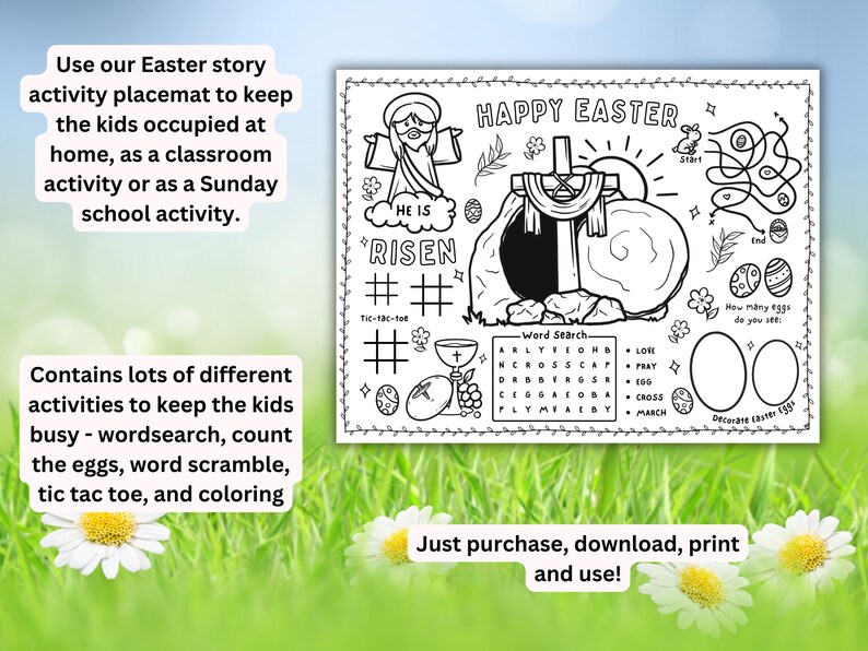 Printable Easter Story Activity Placemat, Easter Coloring Page for Kids ...