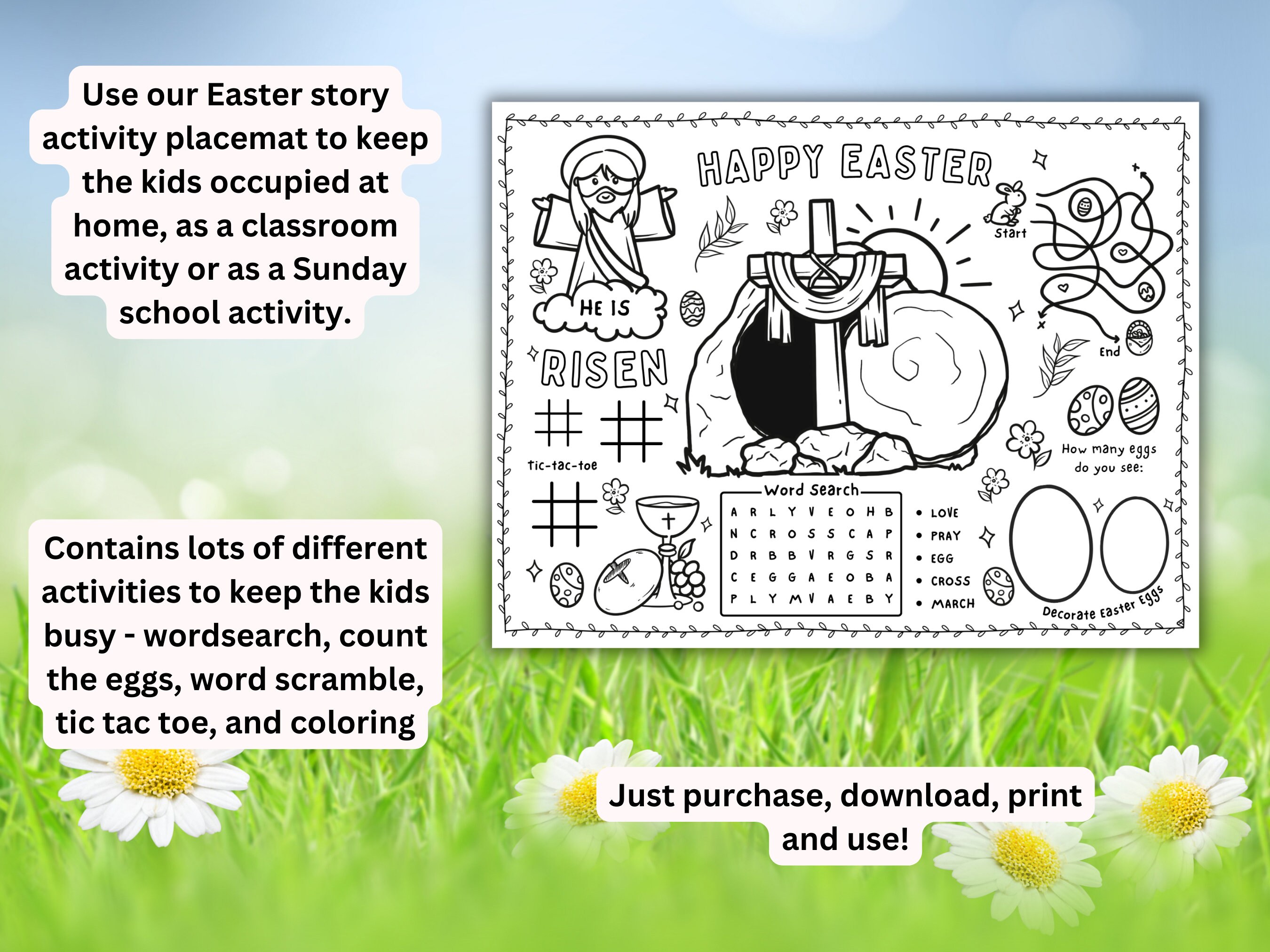 Printable Easter Story Activity Placemat, Easter Coloring Page for Kids ...