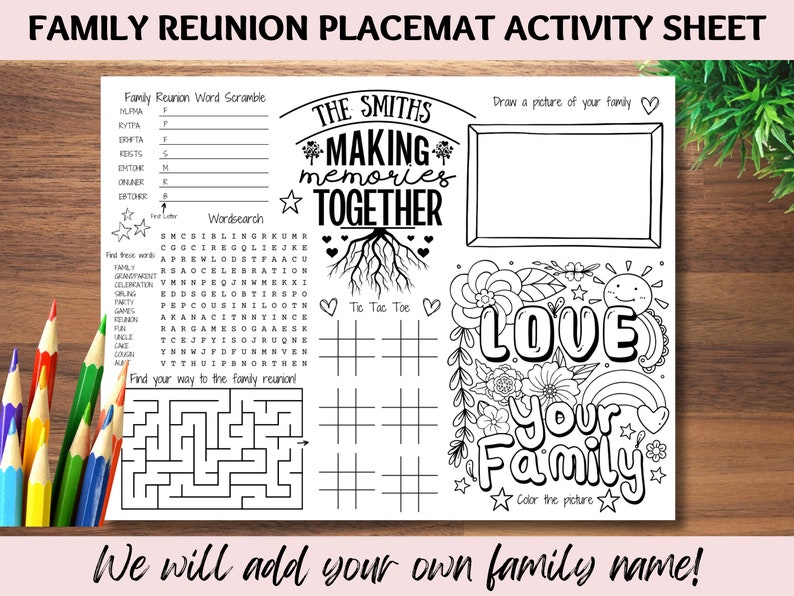 Printable Family Reunion Coloring Placemat for Kids Family - Etsy