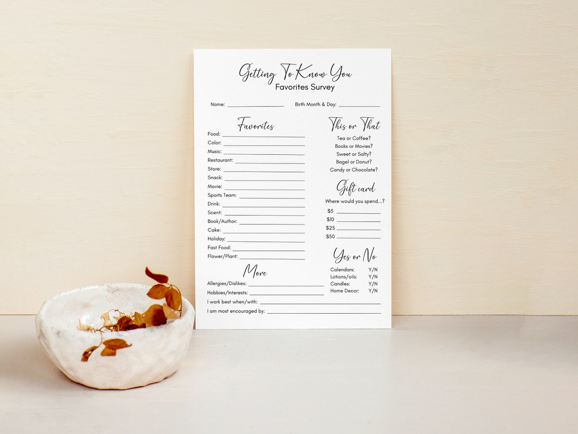 Employee Favorite Things Survey Coworker Questions Printable Etsy