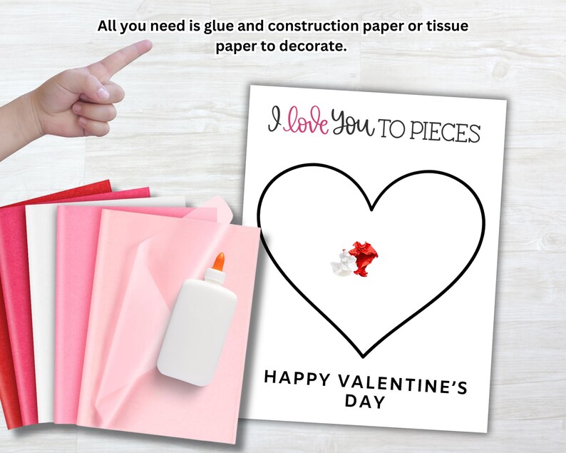 Valentine's Day Tissue Paper Craft, Valentines Heart Torn Paper Craft ...