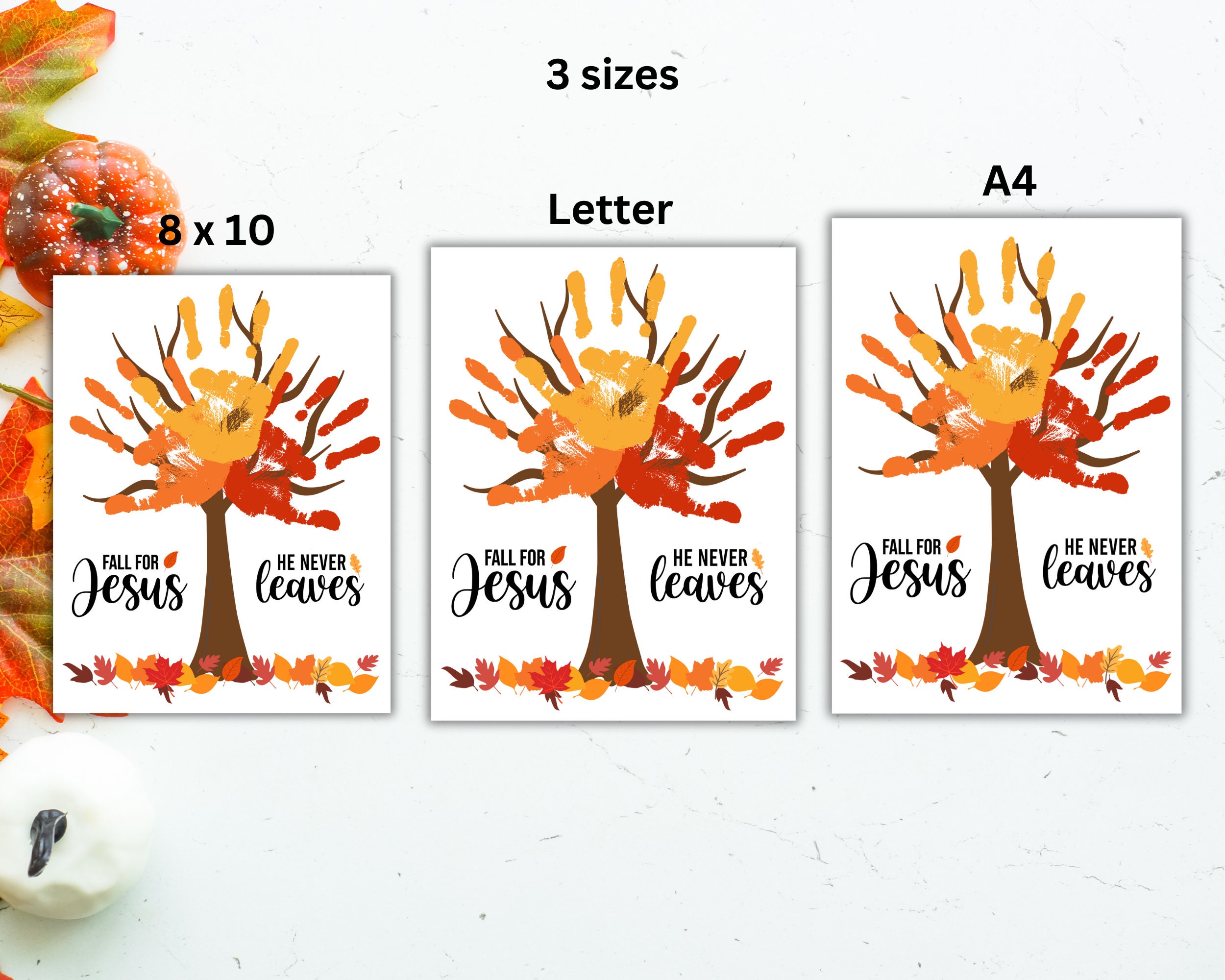 Fall for Jesus He Never Leaves Handprint Art, Printable Fall Craft ...