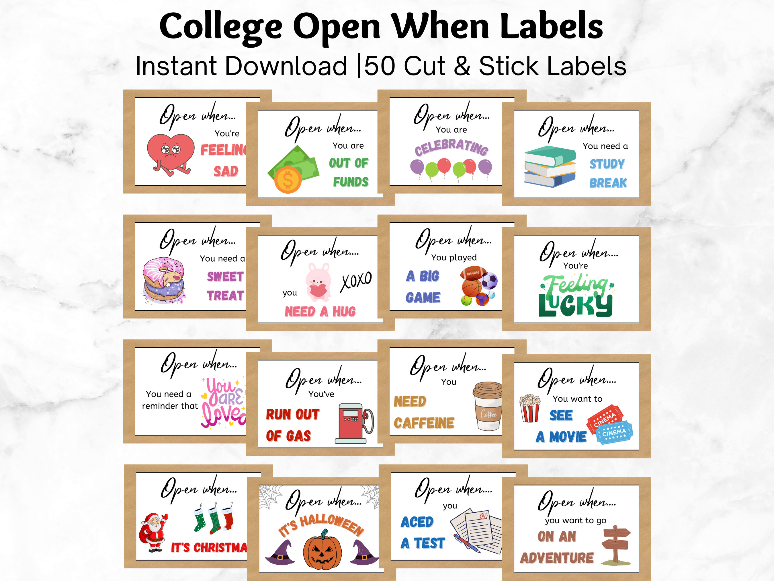 Printable Open When Envelope Labels for College Students, Open When ...