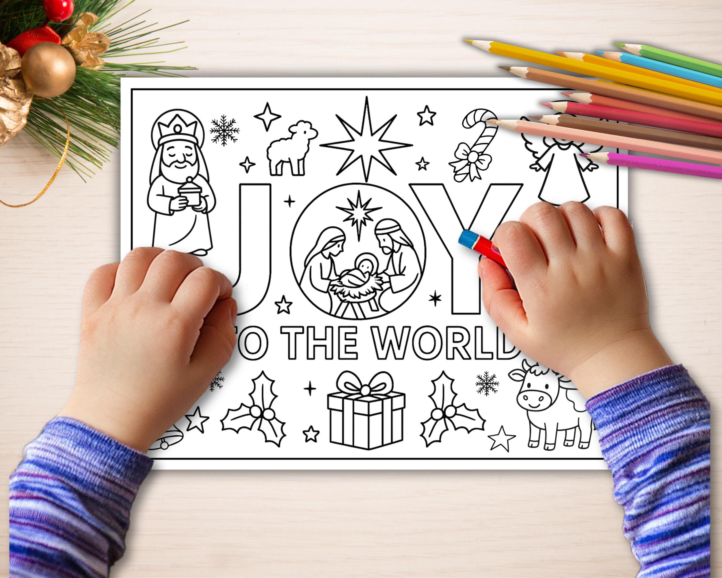 Joy to the World Coloring Page Printable, Nativity Bible Coloring Sheet ...