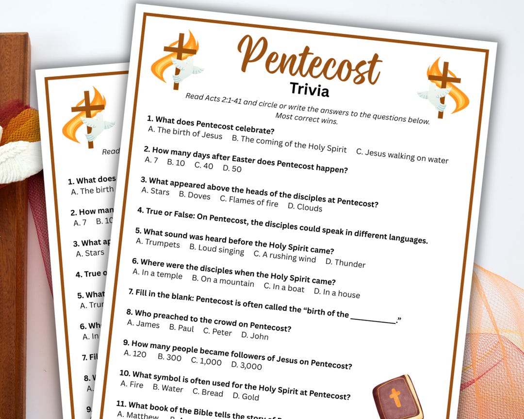 Pentecost Trivia Quiz, Printable Pentecost Game, Bible Activity for ...