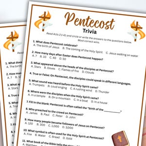 Pentecost Trivia Quiz, Printable Pentecost Game, Bible Activity for ...